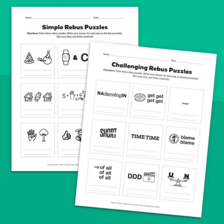 Rebus Puzzles With Answers Worksheets - Puzzle Worksheets Printable