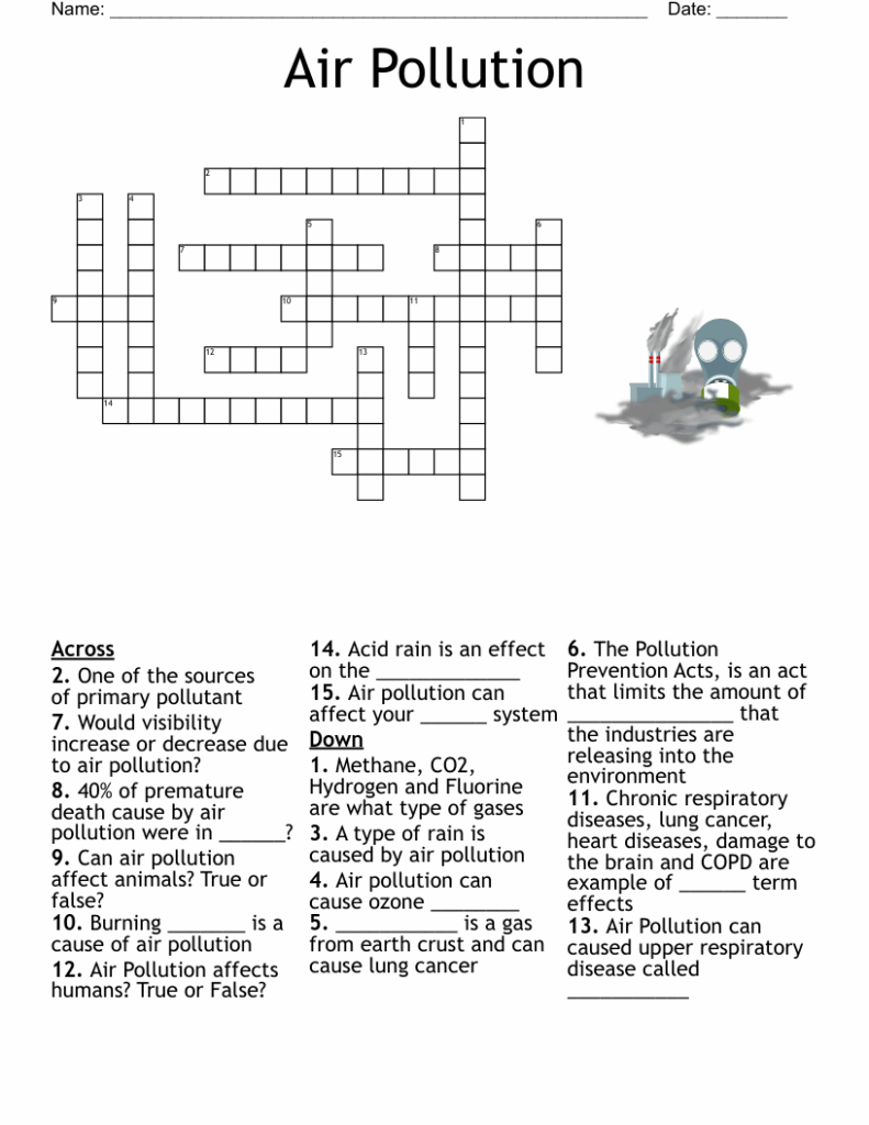 Air Pollution Crossword Puzzle Worksheets Answers - Puzzle Worksheets ...