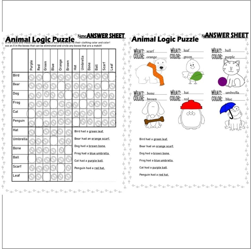 Logic Puzzle Worksheets Zoo Answers - Puzzle Worksheets Printable