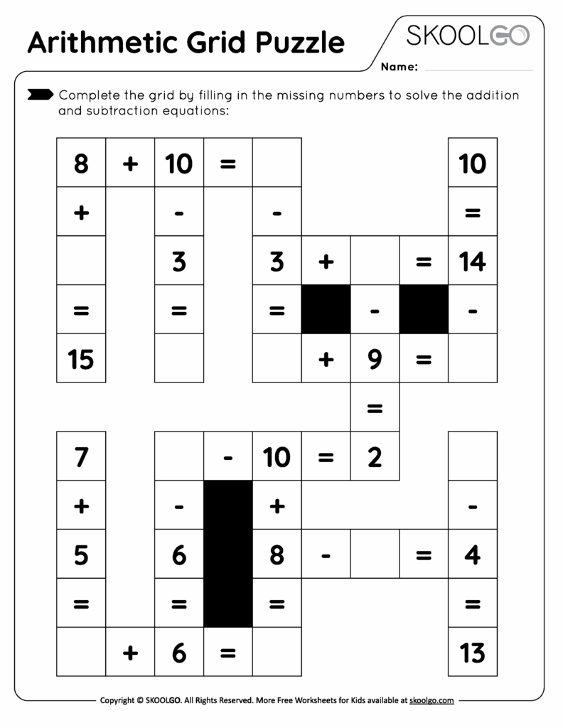 Math Grid Puzzles Worksheets - Puzzle Worksheets Printable