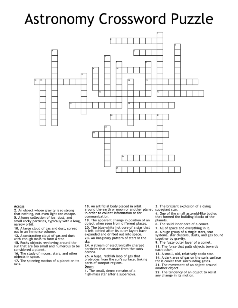 Astronomy Crossword Puzzle Worksheets - Puzzle Worksheets Printable
