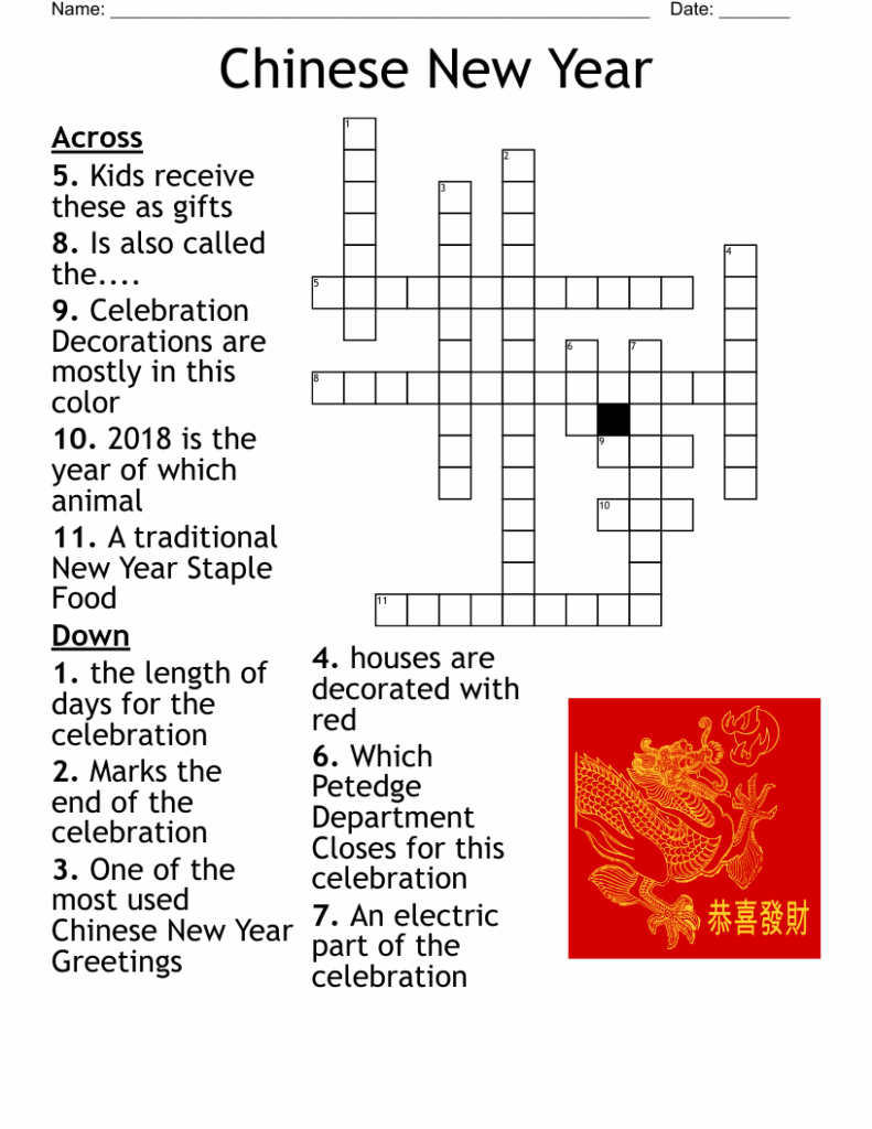 Chinese New Year Crossword Puzzle Worksheets - Puzzle Worksheets Printable