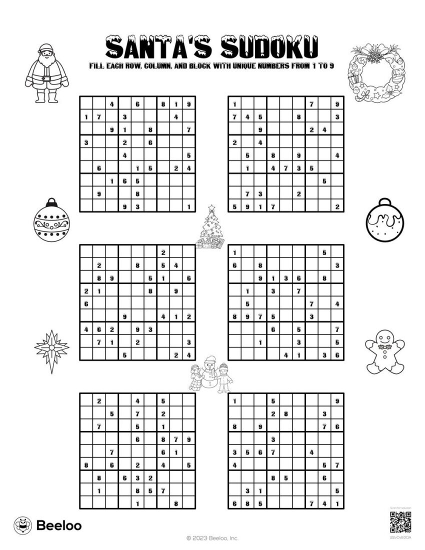 Christmas Sudoku Puzzles Worksheets - Puzzle Worksheets Printable