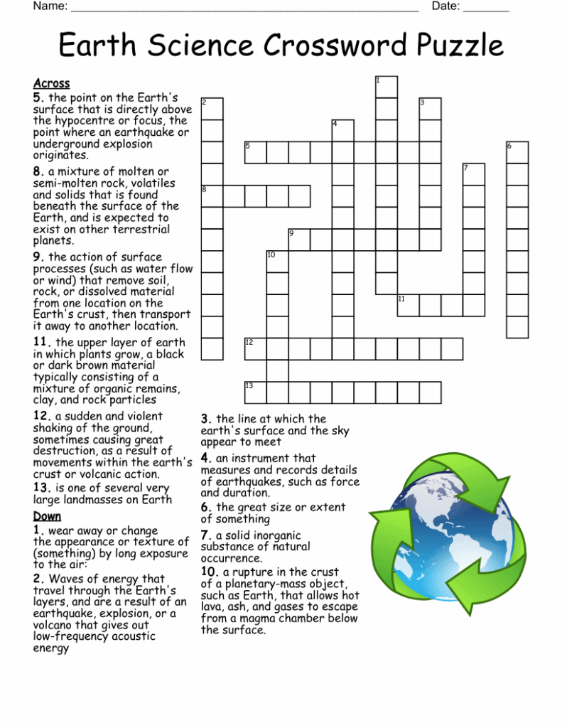 Earth Science Crossword Puzzle Worksheets - Puzzle Worksheets Printable