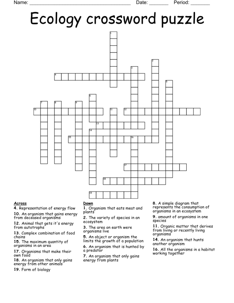 Ecology Crossword Puzzle Worksheets - Puzzle Worksheets Printable