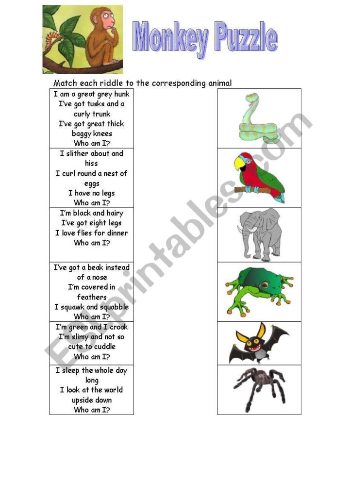Monkey Puzzle Worksheets - Puzzle Worksheets Printable