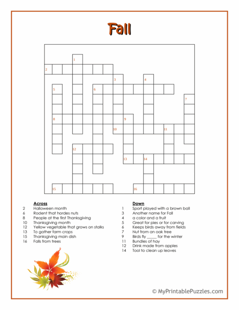 Autumn Crossword Puzzle Worksheets - Puzzle Worksheets Printable