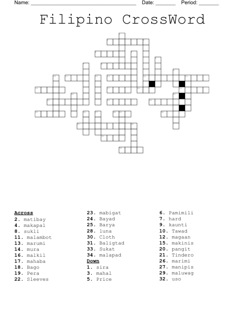 Crossword Puzzle Tagalog Worksheets - Puzzle Worksheets Printable