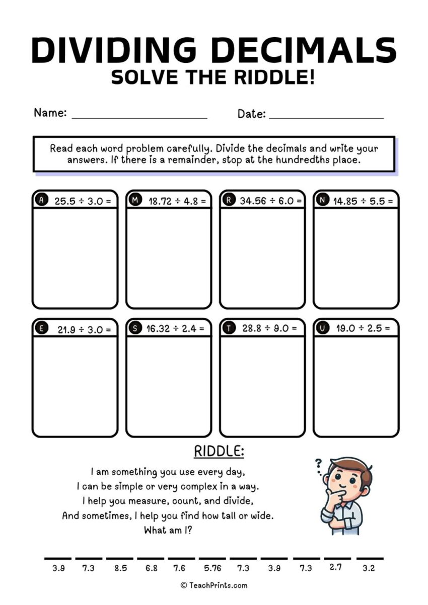 Free Division With Decimals Puzzle Worksheets - Puzzle Worksheets Printable