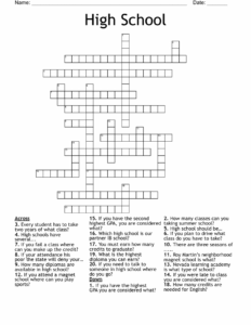 High School Crossword Puzzle Worksheets - Puzzle Worksheets Printable