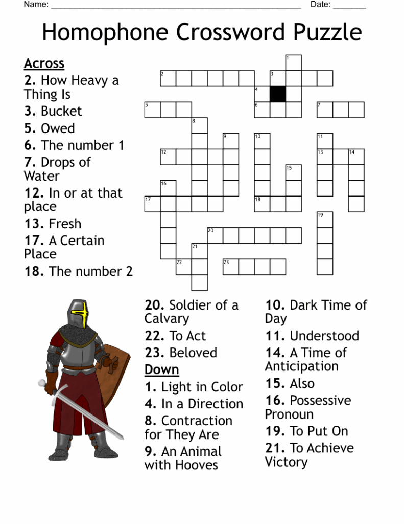 Homophone Crossword Puzzle Worksheets - Puzzle Worksheets Printable