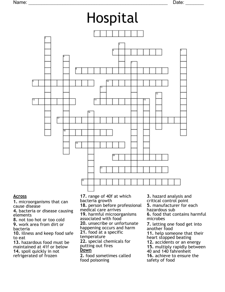 Hospital Crossword Puzzle Worksheets - Puzzle Worksheets Printable