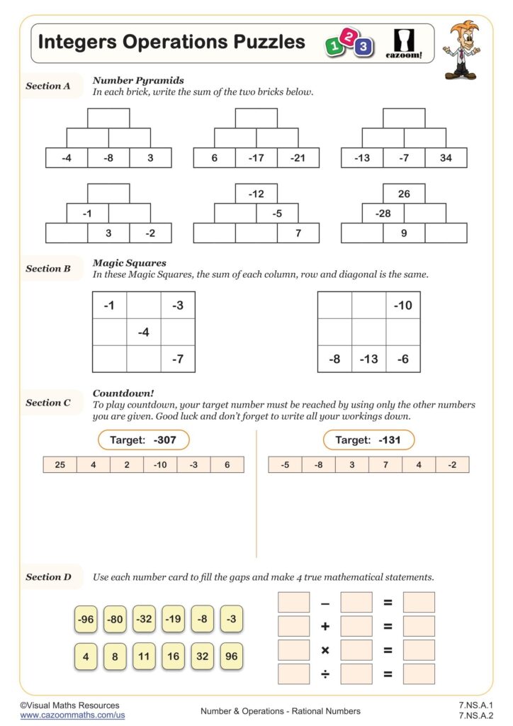 Integer Puzzle Worksheets Pdf - Puzzle Worksheets Printable