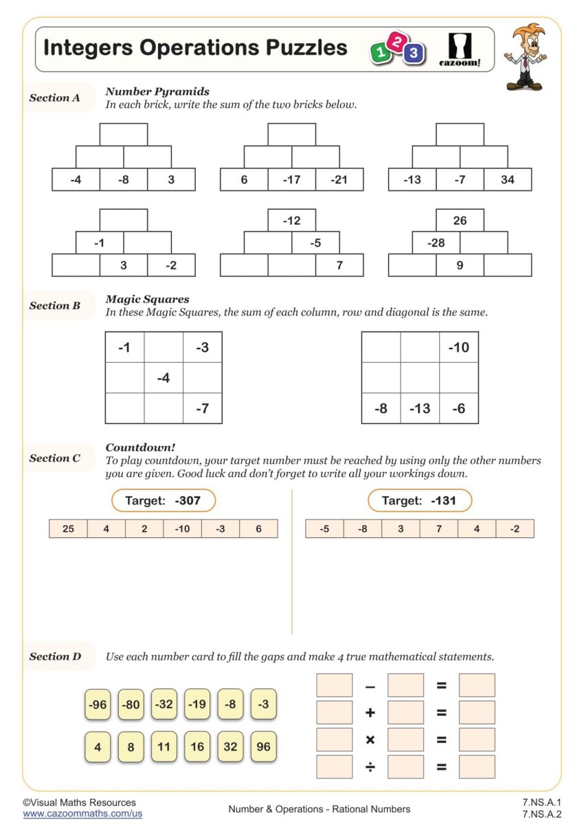 Integer Puzzle Worksheets - Puzzle Worksheets Printable