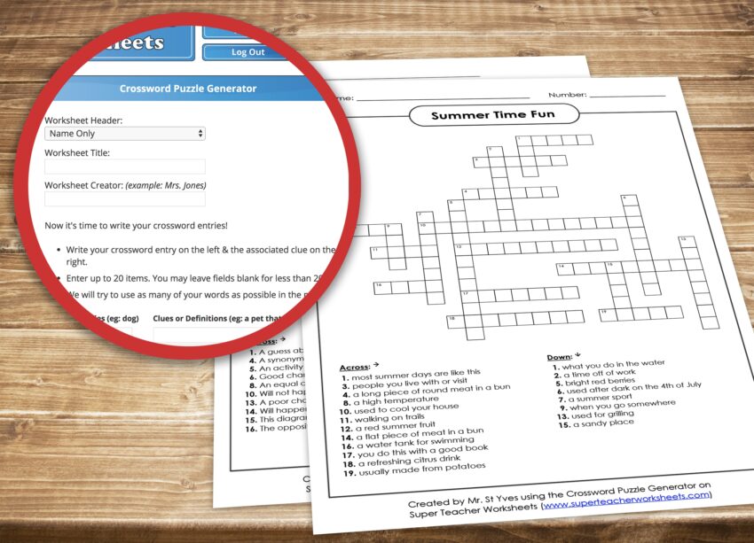 Crossword Puzzle Generator Super Teacher Worksheets - Puzzle Worksheets ...