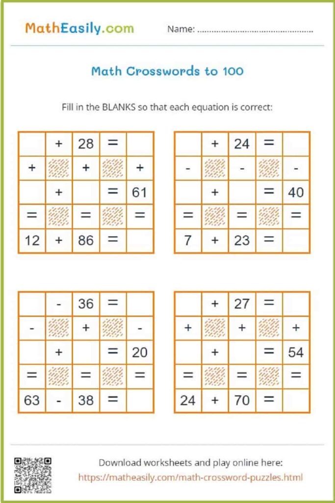 Math Crossword Puzzles Worksheets - Puzzle Worksheets Printable