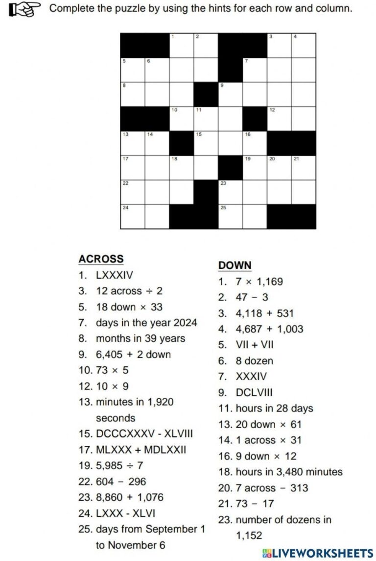 Mathematics Crossword Puzzle Worksheets - Puzzle Worksheets Printable