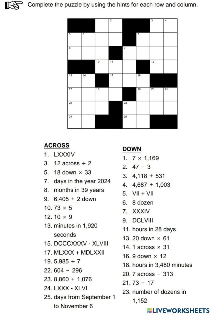 Mathematics Crossword Puzzle Worksheets - Puzzle Worksheets Printable