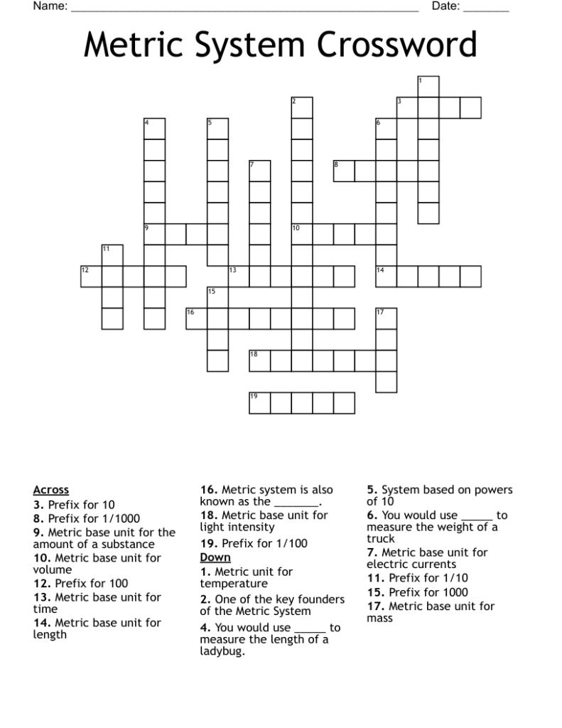 Metric System Crossword Puzzle Worksheets - Puzzle Worksheets Printable