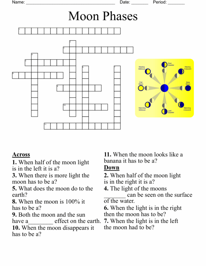 Moon Crossword Puzzle Worksheets - Puzzle Worksheets Printable