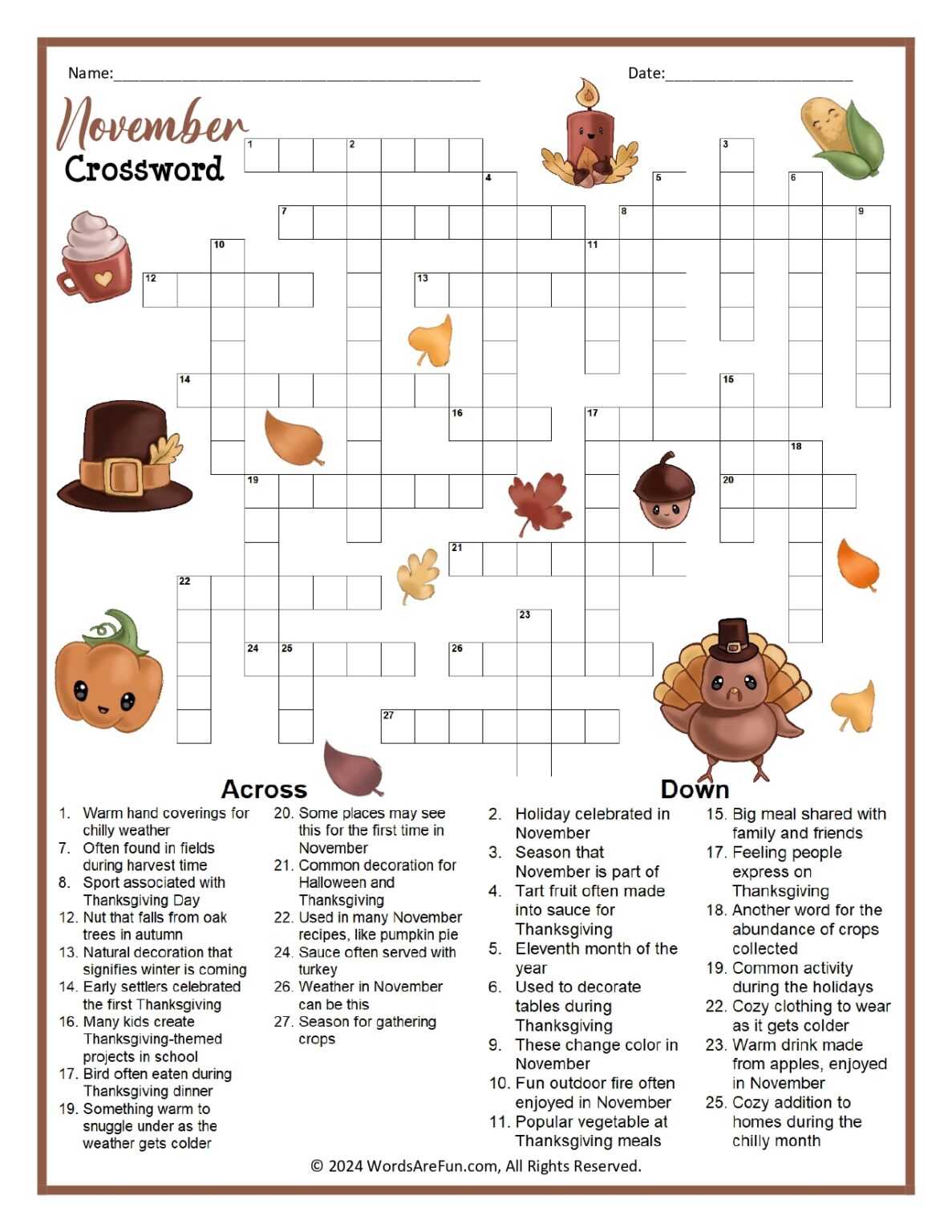 November Puzzles Worksheets - Puzzle Worksheets Printable