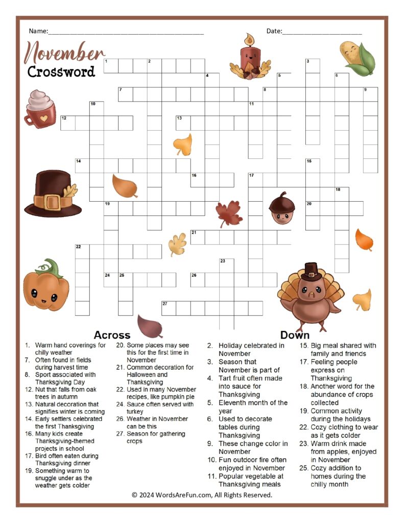 November Puzzles Worksheets - Puzzle Worksheets Printable