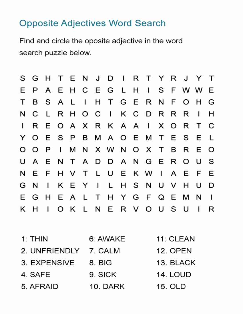 Adjectives Worksheets For Grade 5 Puzzles - Puzzle Worksheets Printable