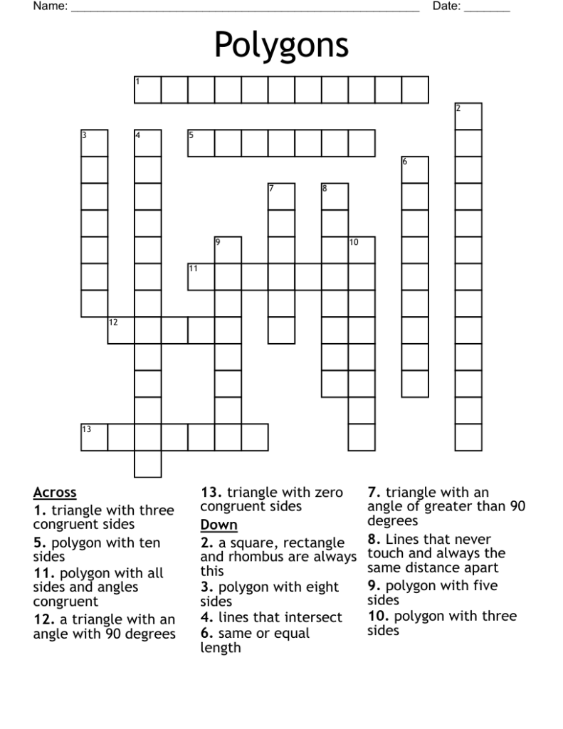 Math Crossword Puzzle Polygons Math Worksheets - Puzzle Worksheets Printable