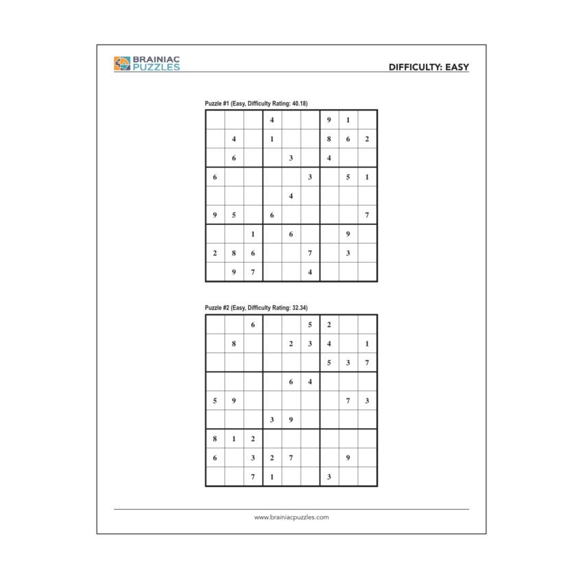 Easy Sudoku Puzzles Worksheets - Puzzle Worksheets Printable