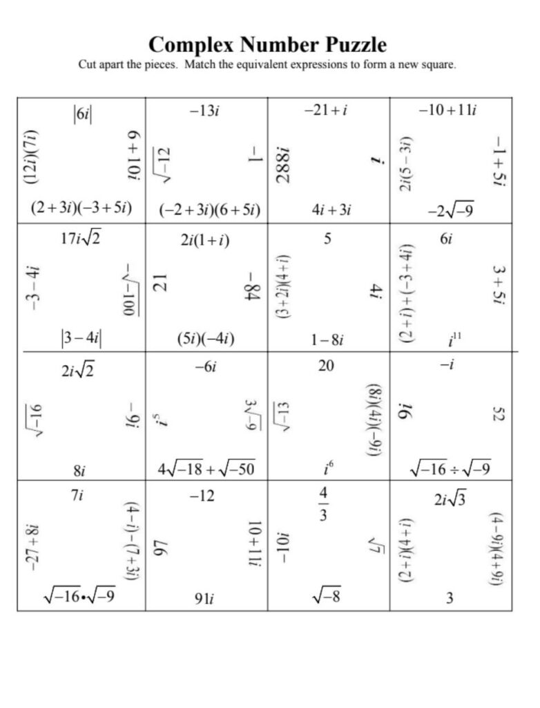 Complex Numbers Puzzle Worksheet - Puzzle Worksheets Printable