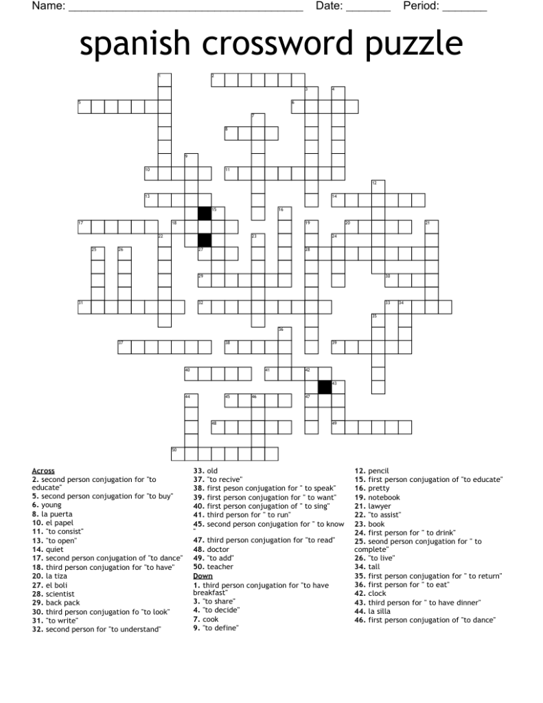 Intermediate Spanish Crossword Puzzle Worksheets - Puzzle Worksheets ...