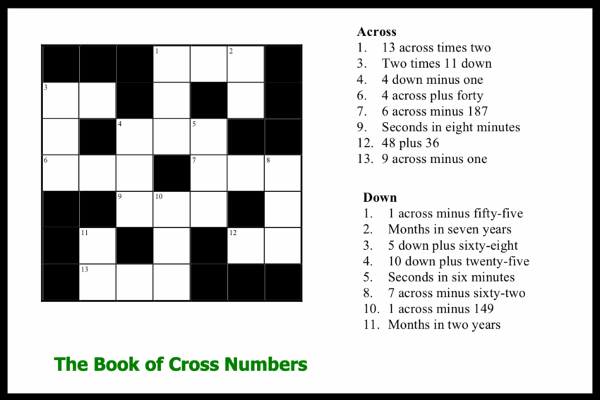 Cross Number Puzzle Worksheet - Puzzle Worksheets Printable