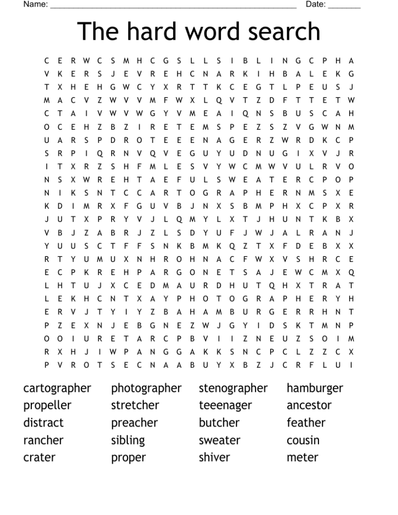 Hard Word Search Puzzle Worksheets - Puzzle Worksheets Printable