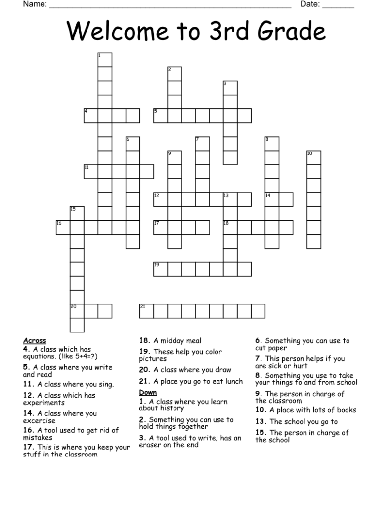 3rd Grade Crossword Puzzles Worksheets - Puzzle Worksheets Printable